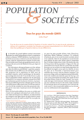 Tous les pays du monde (2005) - Population et Sociétés - Ined éditions ...