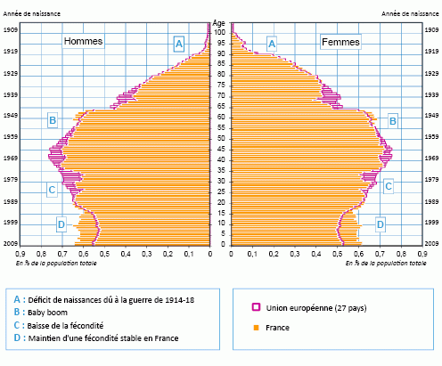 2010 population pyramids of France and the European Union - Interpreted ...